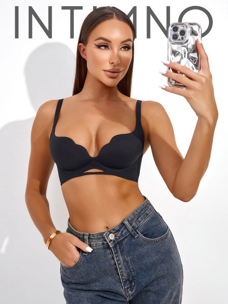 Бюстгальтер Женский INTIMNO бесшовный, без косточек, размер 80C, 85A черный Нейлон, Спандекс ...