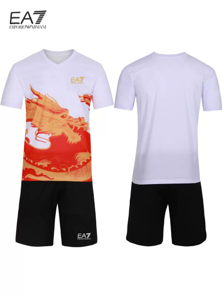 Костюм спортивный Мужской EA7 Спортивный двойка, с бриджами белый, размер 44, 46 Политекс ...