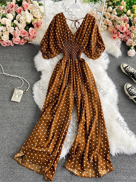 Комбинезон Женский MOOCIE, размер 42, 44 глубокий коричневый Лето Полиэфирное волокно Шнуровка ...