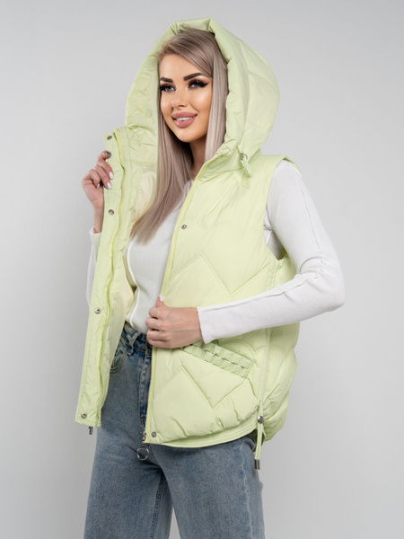 Жилет утепленный Женский KSV&HUV Капюшон, Карманы салатовый, размер 48, 50 Полиэстер Холлофайбер ...