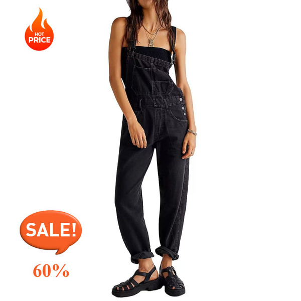 Комбинезон Женский Pull&Bear, размер 44 черный Лето Погоны джинсовый Повседневный Политекс ...