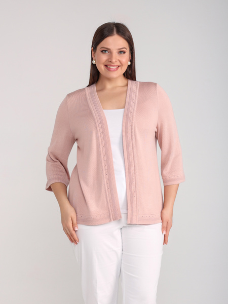 Жакет Женский BONADI пудровый Вискоза, Акрил, размер 52 полуприлегающий Три четверти Без ...