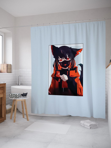 Штора для ванной 200x180 см JoyArty девочка, одержимость, цветы, аниме, украшения, девушка, змеи ...