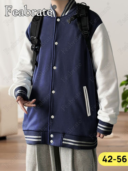 Бомбер Мужской, Женский Feabrate Карманы темно-синий, белый Полиэстер, размер 52 Длинный ...