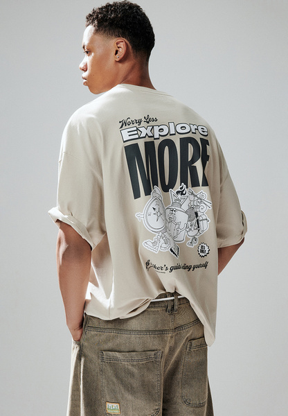 Футболка Мужской Befree бежевый Короткий, размер 44 Хлопок Разноцветный свободный Повседневный ...