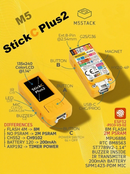 M5Stack Stick PLUS 2 с графическим программированием купить на OZON по ...