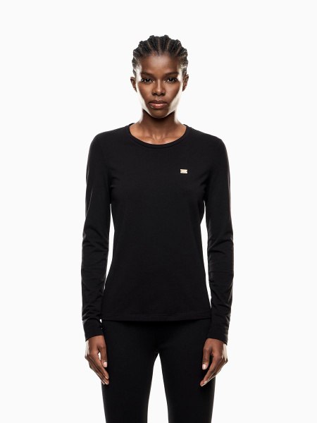 Лонгслив Женский EA7 черный, размер 42, 44 Хлопок, Эластан Повседневный купить c доставкой на ...
