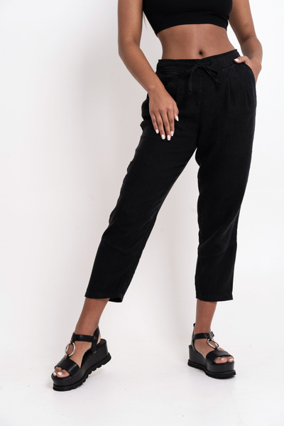 Брюки Женский Ecoline Fashion черный Лен, Ткань Повседневный, размер 44 ...