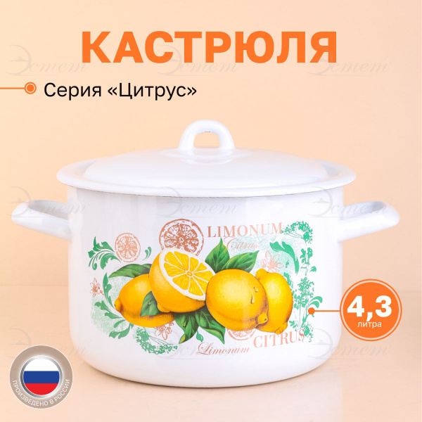 Кастрюля с крышкой 4.3 л "Эстет" эмалированная / кастрюля для ...