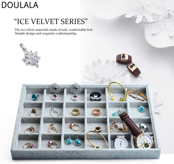DOULALA Бархатные Штабелируемые Лотки Для Ювелирных Изделий, 35 X 24 X 3 СМ, Серый, 1шт купить c ...