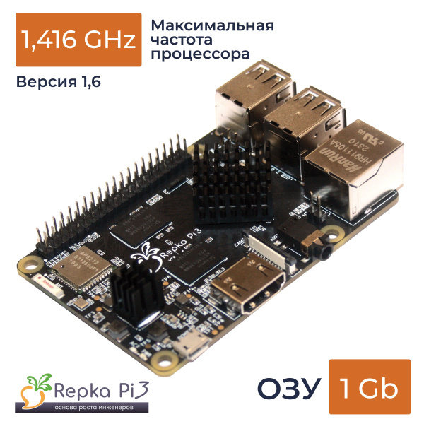 Repka Pi 3, 1.416 Ghz, 1 Gb ОЗУ версия платы 1.6 без корпуса / мини ПК ...