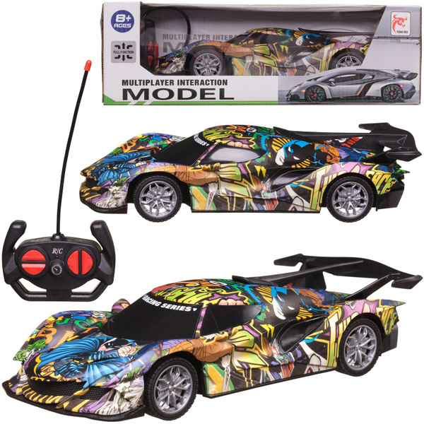 Машинка радиоуправляемая Junfa легковая Graffiti, 1:18, 27 Мгц фары светятся дизайн в желтых ...