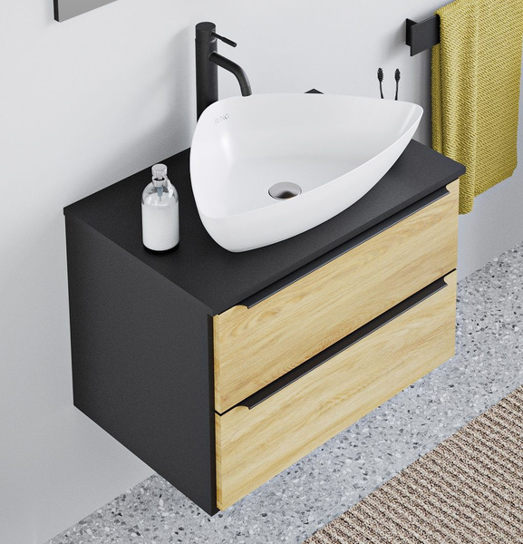 Тумба с раковиной Runo МАЛЬТА 70, черный дуб TERZO 60 (треугольник) со смесителем - купить с ...