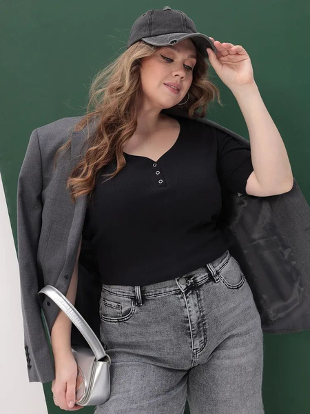 Футболка Darissa Fashion, размер 60, 62, цвет черный, 95% вискоза, 5% ...