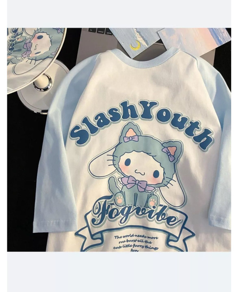 Футболка Женский Hello Kitty голубой Короткий, размер 50 Полиэстер ...