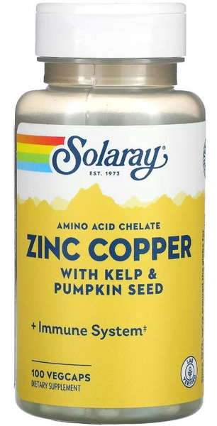 Цинковая медь 100 капсул, Solaray Zinc Copper AAC, Укрепление ...