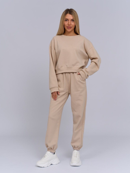 Костюм спортивный Женский AGB Повседневный двойка светло-бежевый, размер 42, 44 Хлопок ...