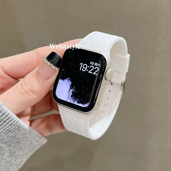 Кожаные текстурные силиконовые ремешки для Apple Watch S9 8 7 6 5 4 3 2 ...
