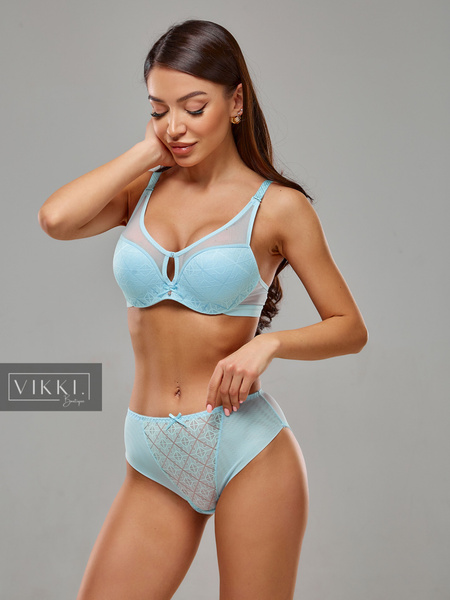 Комплект белья Женский VIKKI. голубой Крючки слипы, формованная чашка Полиамид, Эластан В ...