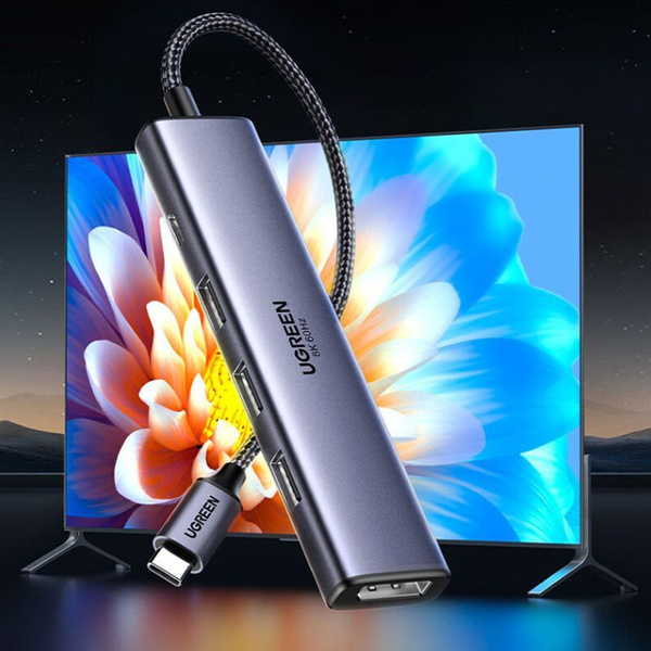 Ugreen Переходник USB HUB 5 в 1. USB разветвитель, type c DP, док станция type c, usb хаб для ...