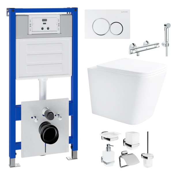 Комплект унитаза c инсталляцией Helmken, направление выпуска: Горизонтальное (в стену ...