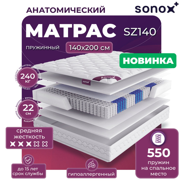 Матрас SONOX SMR, С зональным пружинным блоком, 140 - купить по выгодной цене в интернет ...
