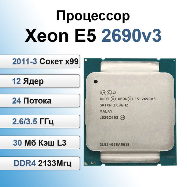 Процессор Intel 2690V3 Xeon, BOX (с кулером), 12 яд., 2.6 ГГц купить c ...