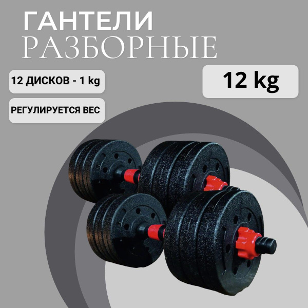 Гантели разборные, 2 шт. по 12 кг, черный, красный купить c доставкой ...