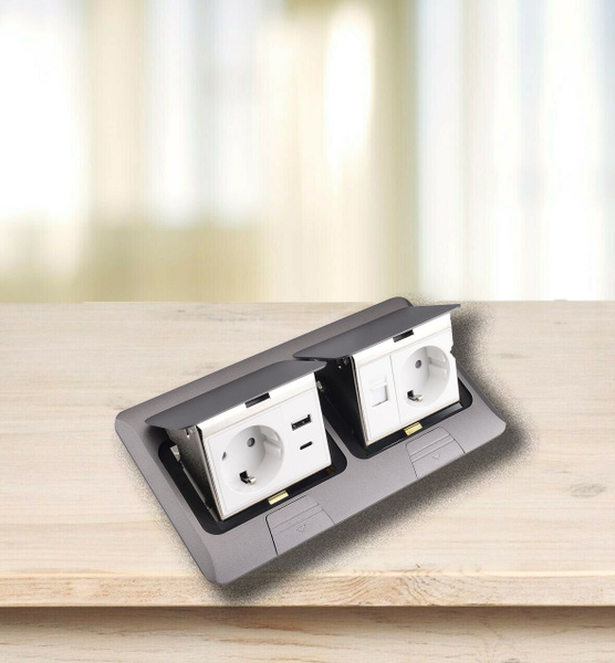 Выдвижная встраиваемая розетка в пол / 2 розетки + USB + Type-C ...