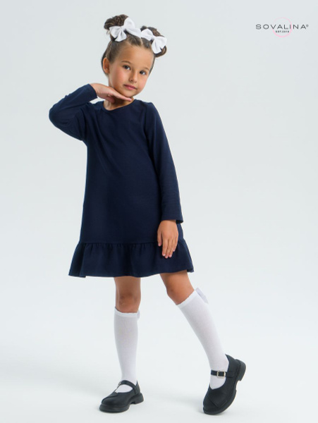 Платье Девочки SOVAlina темно-синий прямое Офисный/школьный Длинный Хлопок, Кулирная гладь ...