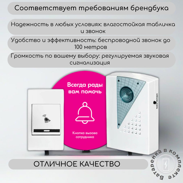 Табличка "Кнопка вызова сотрудника" озон + кнопка вызова, 15 см, 15 см ...