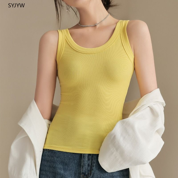 Майка Женский SYJYW желтый, размер 40 Спандекс Повседневный Китай Однотонный купить c доставкой ...