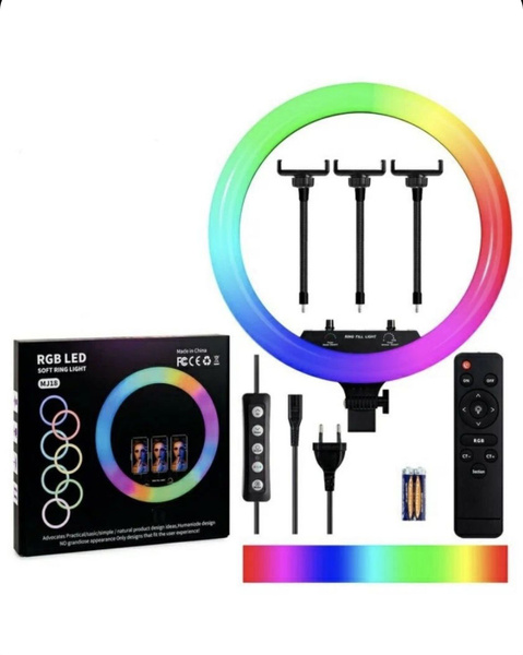 Цветная кольцевая лампа 45см LED Soft Ring Light MJ-18 с пультом дистанционного управления ...