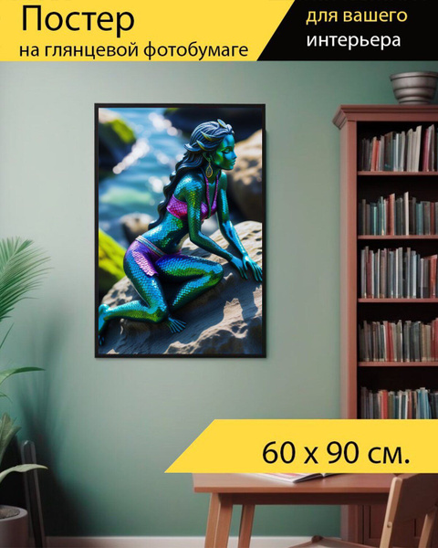 Постер LotsPrints "Русалка на скале" 244, 60 90 купить c доставкой на OZON по низкой цене ...