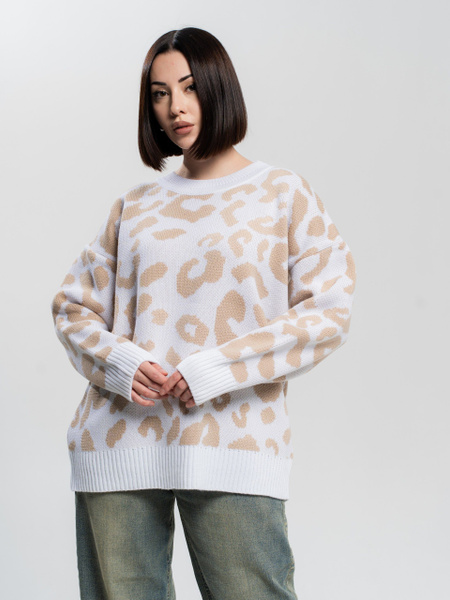 Свитер Женский BESTAMIN бежевый, белый Шерсть, Акрил, размер 48, 52 Без ...