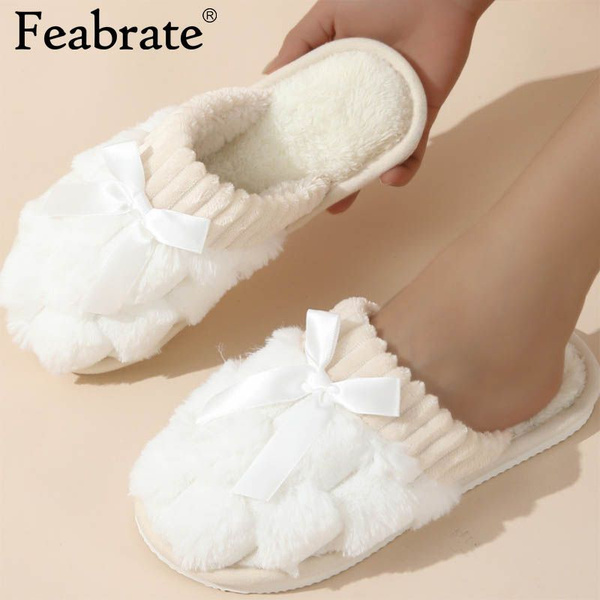 Тапочки Женский Feabrate, размер 40, 41 белый Закрытый нос, Круглый нос Без каблука Без застёжки ...
