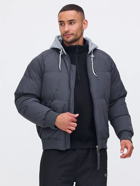 Куртка Мужской Sevenext Карманы темно-серый капюшон Полиэстер, размер 48 Длинный Демисезон ...