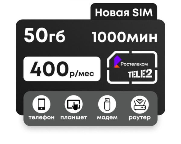 SIM-карта Сим карта Ростелеком (Теле2) безлимитка безлимитный тариф ...