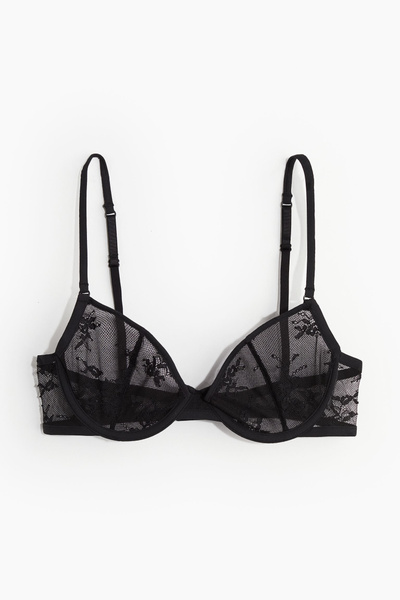 Бюстгальтер Женский H&M классическая чашка, на косточках, размер 85B черный кристалл Полиамид ...
