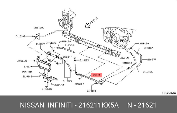 Трубка радиатора охлаждения АКПП, Nissan 216211KX5A - купить с ...