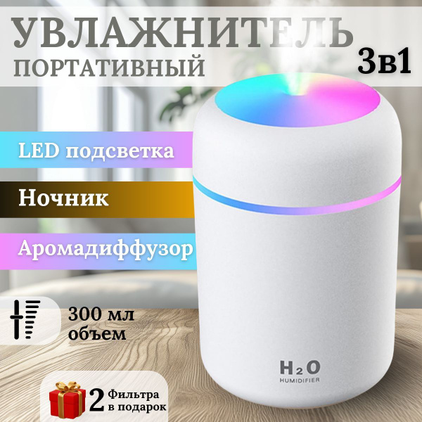 Увлажнитель воздуха мини с подсветкой, в комплекте с фильтром, для дома ...