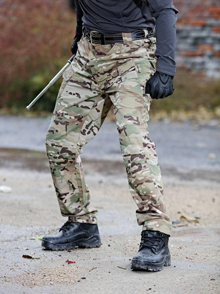 Брюки Мужской BOST карго, прямые камуфляж, бежевый Softshell, размер 50, 52 Молния, Пуговицы ...