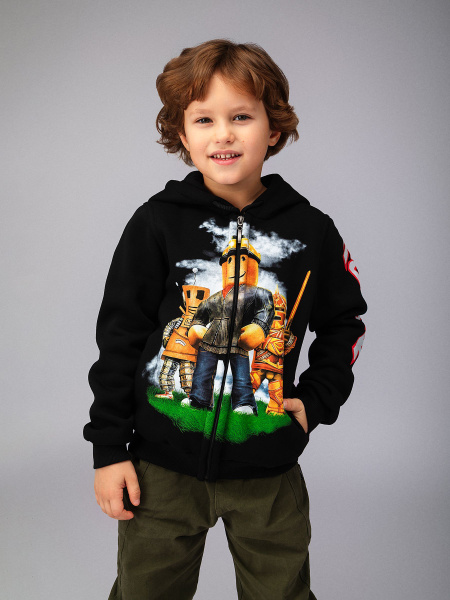 Толстовка Мальчики KyKy wear черный Молния Хлопок, Полиэстер, размер 122, 128 Россия купить c ...