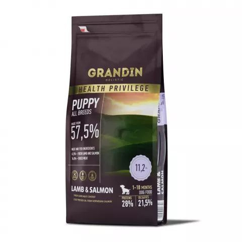 Grandin Holistic Сухой корм для щенков, с ягненком и лососем, 11,5 кг ...