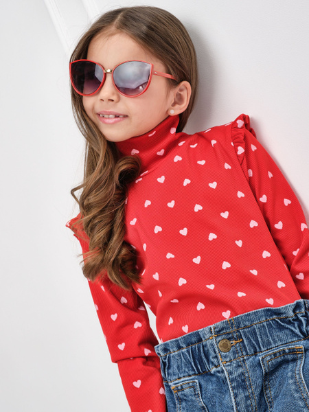 Лонгслив Девочки Markusha красный Длинный, размер 122 Полиэстер ...