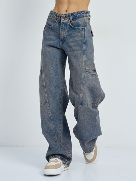 Джинсы Женский Ailuj синий, зернистый темно-синий багги, карго Джинс ...