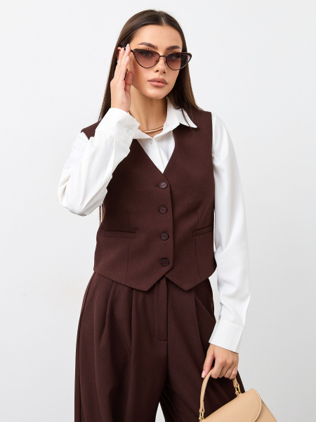 Костюм классический Женский k.mou Офисный/школьный брючный, двойка шоколадный, размер 42 ...