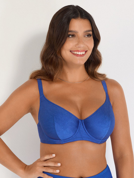 Лиф купальный Женский Palmetta формованная чашка синий Пляжный, размер 80C Россия Однотонный ...