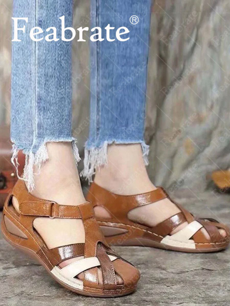 Босоножки Женский Feabrate Без каблука, размер 39 Круглый нос Лето Липучки Пряжки купить c ...