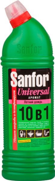 Средство для туалета, ванной и кухни SANFOR 10в1 Universal Летний Дождь, антимикробное с хлором ...